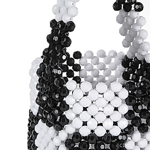 YUSHINY Women Acrylic Diamond Beaded Mixed Color Chequered Clutch Bucket Evening HandBag for Wedding Party (Black&White)