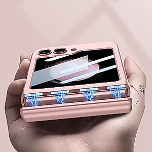 Magnetic Folding Phone Case for Samsung Galaxy Z Flip 5, All Inclusive Phone Protective Case for Flip5, Solid Color with Glass Screen Protector (Black)