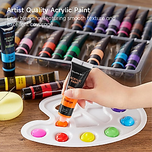 48 Pack Acrylic Paint Set, Shuttle Art 30 Colors Acrylic Paint (36ml) with 10 Brushes 5 Canvas 1 Paint Knife 1 Palette 1 Sponge, Complete Set for Kids, Adults Painting on Canvas Rocks Wood Ceramic
