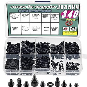 Juasky 340pcs Black Computer PC Standoffs Screws Assortment Kit for Hard Disk Drive, Computer Case, Motherboard, Fan, Power Graphics