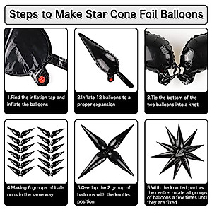 Qibalrty Black Explosion Star Balloons, 50pcs Black Explosion Star Foil Balloons Big Black Metallic Balloons Starburst Balloons for Birthday, Wedding, Party Supplies Backdrop, Baby Shower Photo Booth (Black)