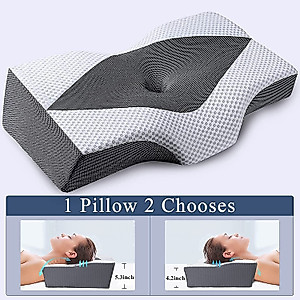 Cervical Neck Pillow for Neck Pain, IKSTAR Memory Foam Neck Pillow for Sleeping, 2 in 1 Ergonomic Pillow for Neck Shoulder Pain Relief, Orthopedic Pillow for Side, Back, Stomach Sleepers [U.S .Patent]