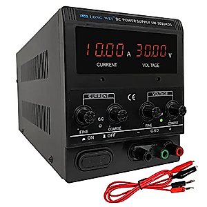 Lwlongwei DC Power Supply Variable, 30V 10A 300W Adjustable Switching Regulated DC Bench Power Supply with 4-Digits LED Power Display Coarse and Fine Adjustments