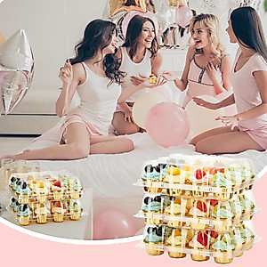 (12 Pack x 30 Sets) Gencywe Mini Cupcake Containers with 375 Pack Cupcake Liners, Plastic Cupcake Holder with High Dome, Stackable Mini Cupcake Boxes Carrier, Clear Disposable Cupcake Trays -MINI SIZE