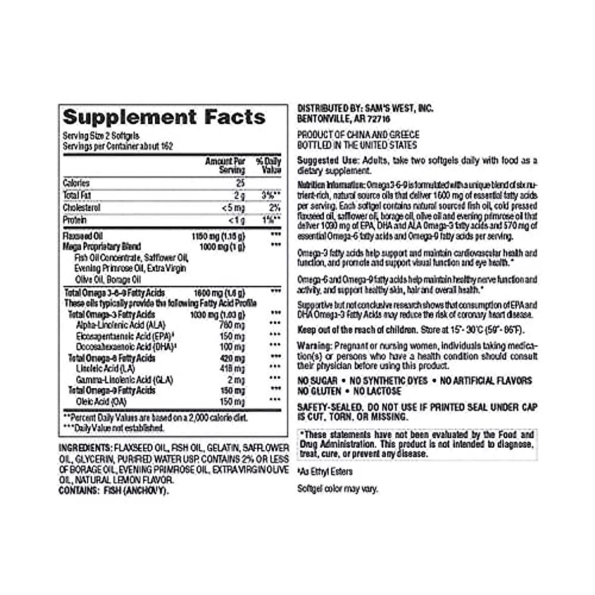 Member's Mark Omega 3-6-9 Dietary Supplement (325 ct.) by Members Mark