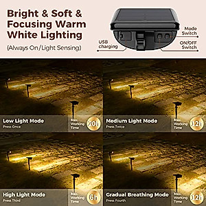 AloftSun Solar Spotlights, 4 Modes Solar Outdoor Light with USB Charging, IP68 Waterproof Solar Landscape Spotlight Outdoor for Yard Garden Driveway Porch Walkway 2 Pack Warm White