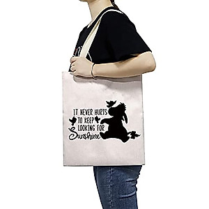 TSOTMO Donkey Quote canvas tote bags Novelty canvas tote bags It Never Hurts to Keep Looking for Sunshine Inspiration Gift (Sunshine canvas)
