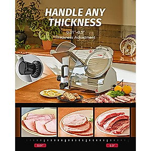WILPREP Commercial Meat Slicer, 10-Inch Stainless Steel Blade Meat Slicer with Adjustable Thickness(0-0.5"), Bread Butter Chicken Food Slicer Kitchen Appliance