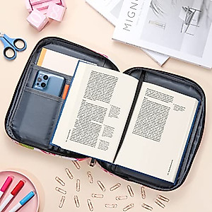 Bible Covers Case,Carrying Book Case with Handle and Zippered Pocket,Church Bible Bag Protective,Bible Book Covers for Women,Beautiful Bible case for Girls,Study Bible Holder (Pink Flowers)