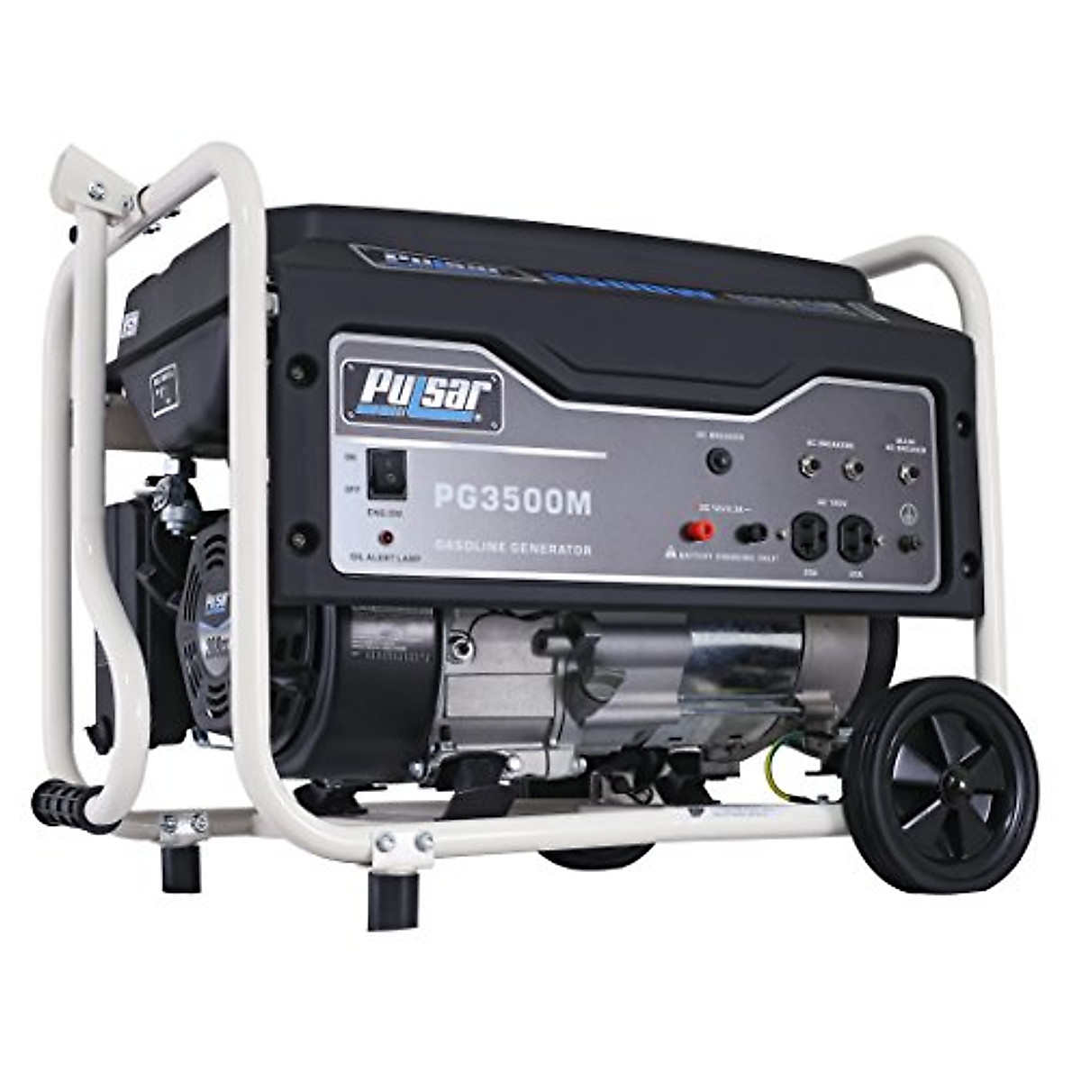 Pulsar 3,500W Portable Gas-Powered Generator with Mobility Kit PG3500M, 3500W, Black & White