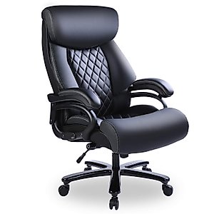 BOWTHY Big and Tall Office Chair 400 lbs - Executive Leather Swivel Chair with Arms, High Back Desk Chair with Adjustable Lumbar Support Heavy Duty Metal Base, Office Chairs for Heavy People (Black)