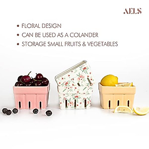 AELS Ceramic Berry Basket, Farmhouse Fruit Bowl Container for Fruit & Vegetables, Farmers Market, Pink Floral Pattern, Kitchen Decor, Stoneware Harvest Bowls, Set of 4