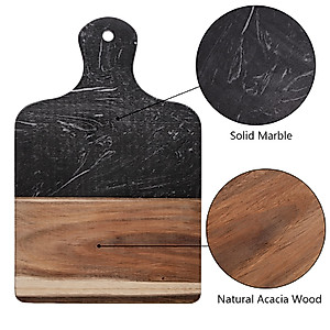Coloch Marble and Acacia Wood Cutting Board, Black Charcuterie Chopping Board with Handle, Decorative Serving Board for Cheese, Steak, Bread, Fruit