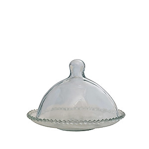 Creative Co-Op Glass Cloche and Hobnail Edge Tray, Clear