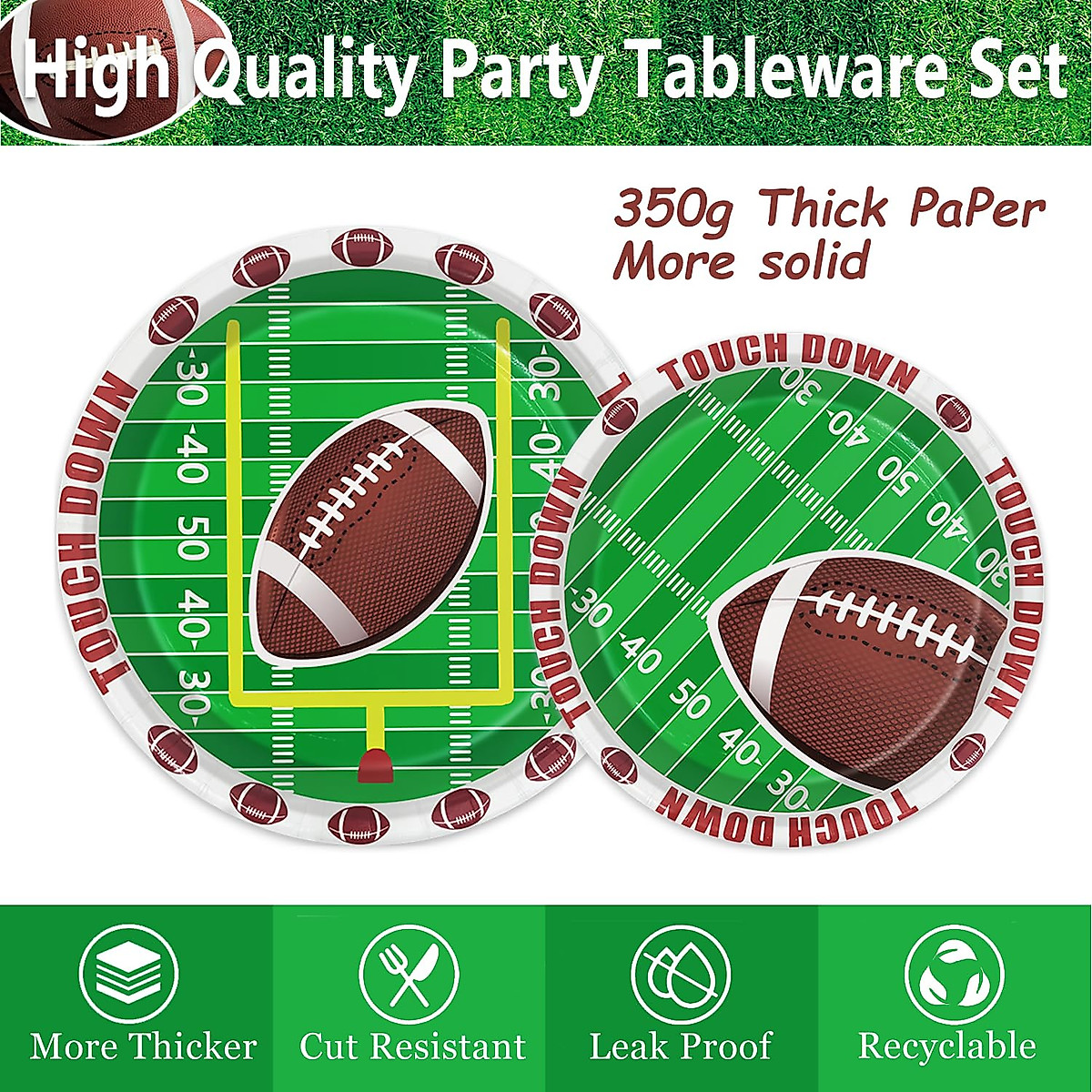 Football Party Supplies Tableware Set Football Theme Party Decorations Including Plates Napkins Cups Touchdown Tablecloth Banner for Football Birthday Party, Serve 24 Guests