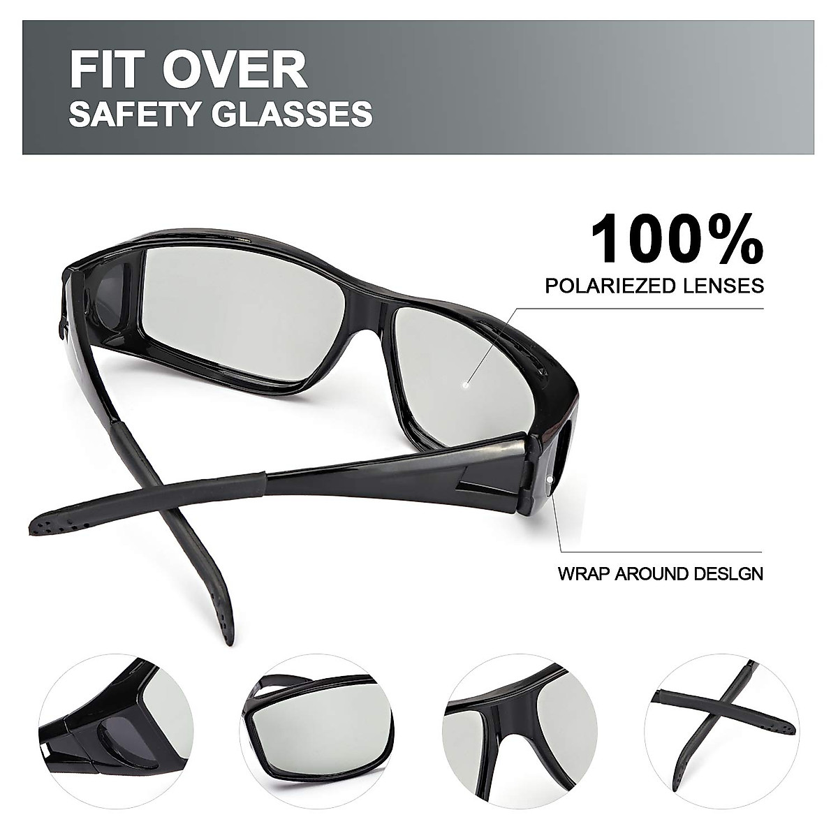 LVIOE Fit Over Photochromic Polarized Sunglasses for Outdoor Activities Wear Over Rx/Prescription Glasses UV400 Protection