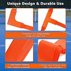A11N Pickleball Court Marking Kit - Temporary Pickleball Boundary Lines in Standard Court Dimensions, No Measurement Required, Neon Orange