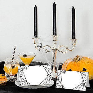 25 Pack Tent Labels Halloween Table Place Cards, Editable Name Place Cards, Halloween Thanksgiving Party Decorations, Easy Folding, Double Design Name Cards for Dinner Party - DH1