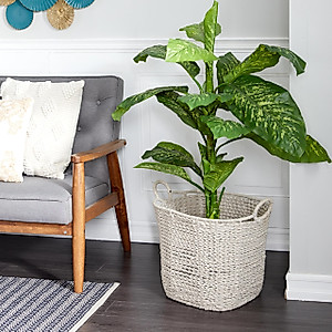 CosmoLiving by Cosmopolitan Cotton Fabric Handmade Decorative and Functional Storage Basket Basket Organizer with Handles, Basket for Storage 22" x 15" x 18", White