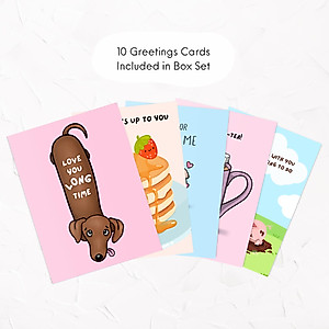 ALY LOU Cute Anniversary Card, Birthday Card for Her Him/Girlfriend Wife/Husband Boyfriend, Friendship Thank You Kawaii Greeting Card (10 CARDS - Boxed Set of 10 Cards - Cute/Funny)