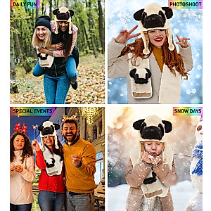 DolliBu Pug Dog Plush Hat and Scarf Set – Super Soft Pug Dog Stuffed Animal on Hat and Scarf, Cozy Winter and Snow Accessories for Kids and Adults–One Size