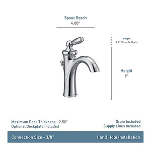 Moen Brantford Chrome One-Handle Traditional Bathroom Sink Faucet with Optional Deckplate and Available Vessel Sink Extension Kit, 6600
