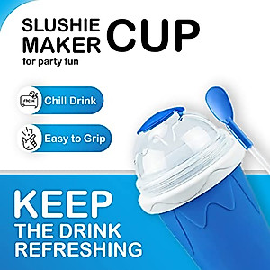 Slushie maker cup, Homemade Squeeze Icy Quick Frozen Magic Cup Slushy With Lids And Straws For Kids & Adults (Blue)