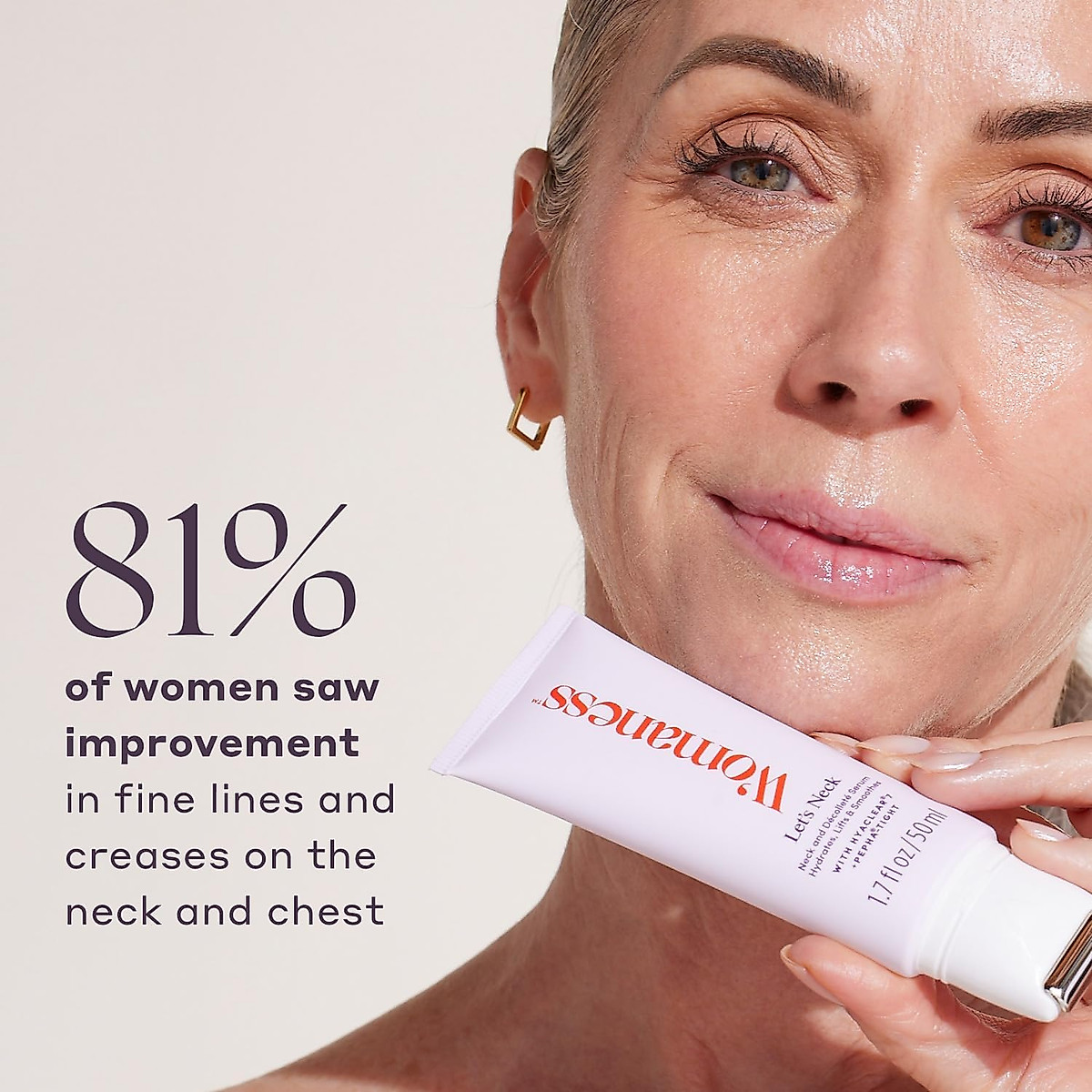 Womaness Let's Neck Firming Serum - Roll On Neck Creams for Tightening and Firming - Daily Crepey Skin Treatment to Smooth Neck Wrinkles & Sagging Skin - Hydrate, Tighten and Lift (50ml)