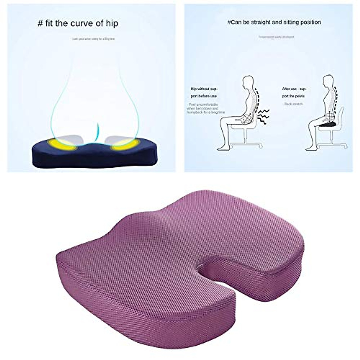 U-K Ergonomic Seat Cushion for Office Chair, Memory Foam Coccyx Cushion Sciatica Pillows for Tailbone Pain Butt, 18x14x3 Inch Practical and Deft