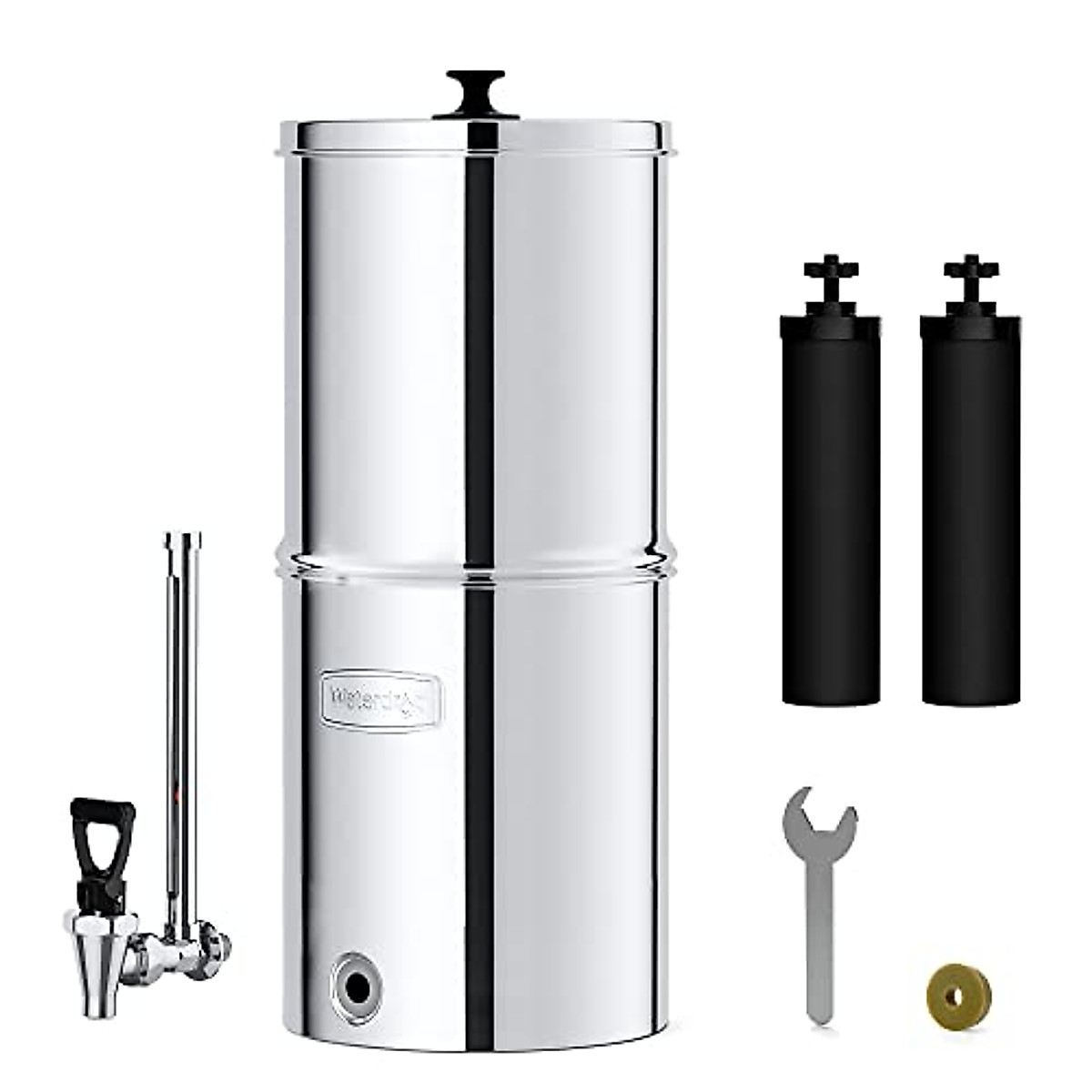 Waterdrop Gravity-fed Water Filter System, NSF/ANSI 372 Certification, 2.25G Stainless-Steel Filter System with 2 Filters and Metal Spigot, Reduces up to 99% of Chlorine-King Tank Series, WD-TK