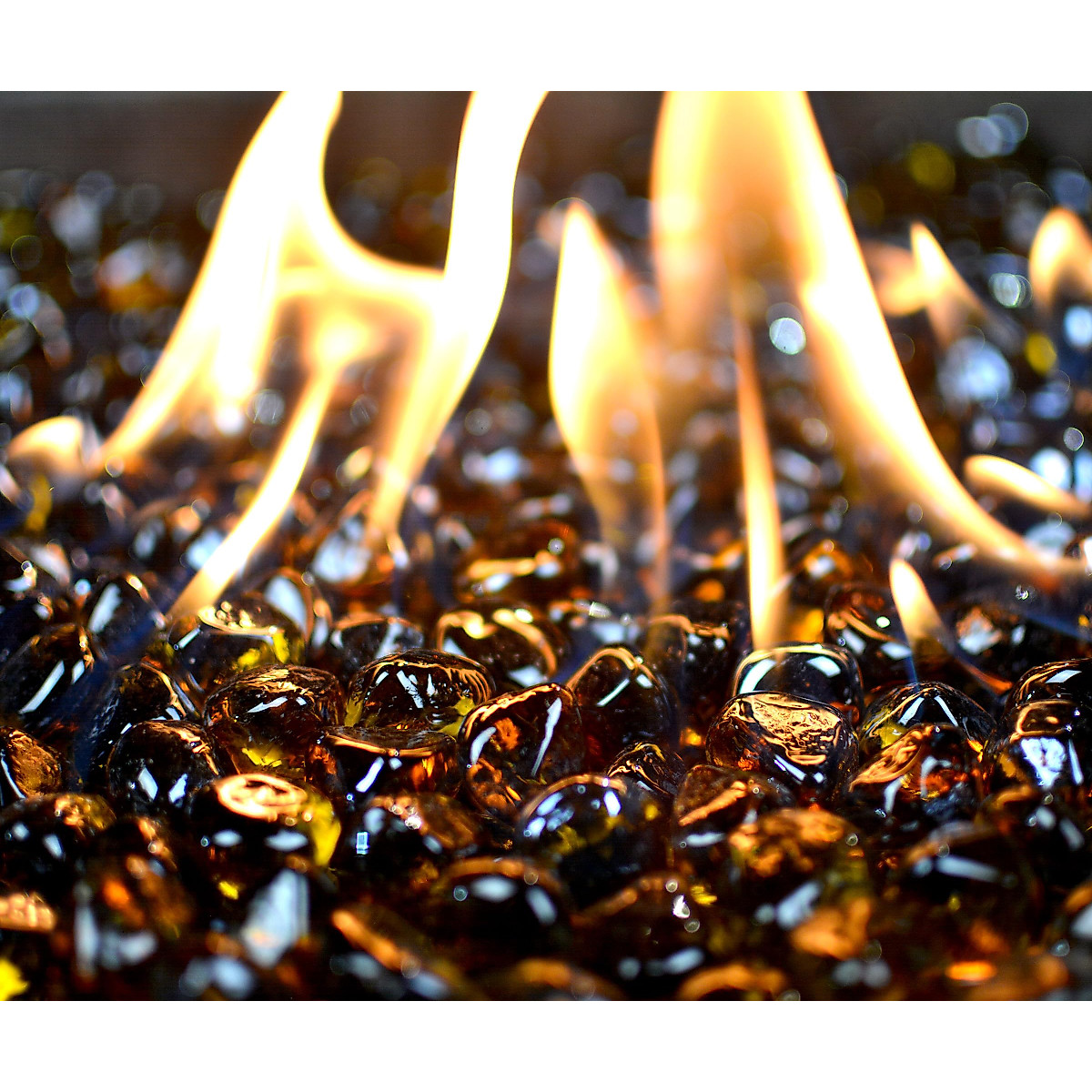 Holy Fire 1-inch Fire Glass Diamonds for Fire Pits, Reflective Diamonds Rocks for Natural or Propane Gas Fireplaces Fire Bowls, Indoor & Outdoor Landscaping. (20 Pounds, Amber Brown)