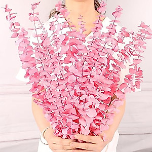 Glicrili Pink-Real-Eucalyptus-Stems, Pink Christmas Decorations, 17'' Tall Dry Flowers Bulk for Vase, Pink Halloween Boho Home Decor, Wedding, Party, Gifts, Floral Arrangement, Room Decoration