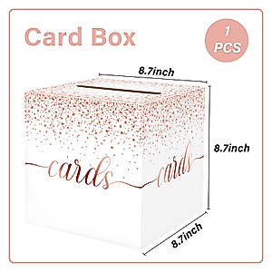 LIKAJON 1 Pack White and Rose Gold Card Box for Party, 8.7" White Gift Card Box Money Box for Birthday, Wedding, Baby Shower, Retirement, Anniversary, Bridal Shower, Raffle Ticket