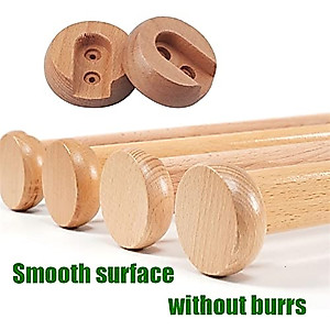 1pcs Wooden Oval Wardrobe Closet Rod for Hanging Clothes Premium Closet Pole Wardrobe Cross- bar Clothes Hanging Rods Polished Natural Beech Wardrobe Closet Rod with End Supports for Closet Storage