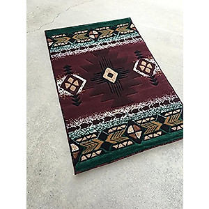 Southwest Native American Area Rug Carpet Burgundy Red Green (24 Inch X 40 Inch Mat)