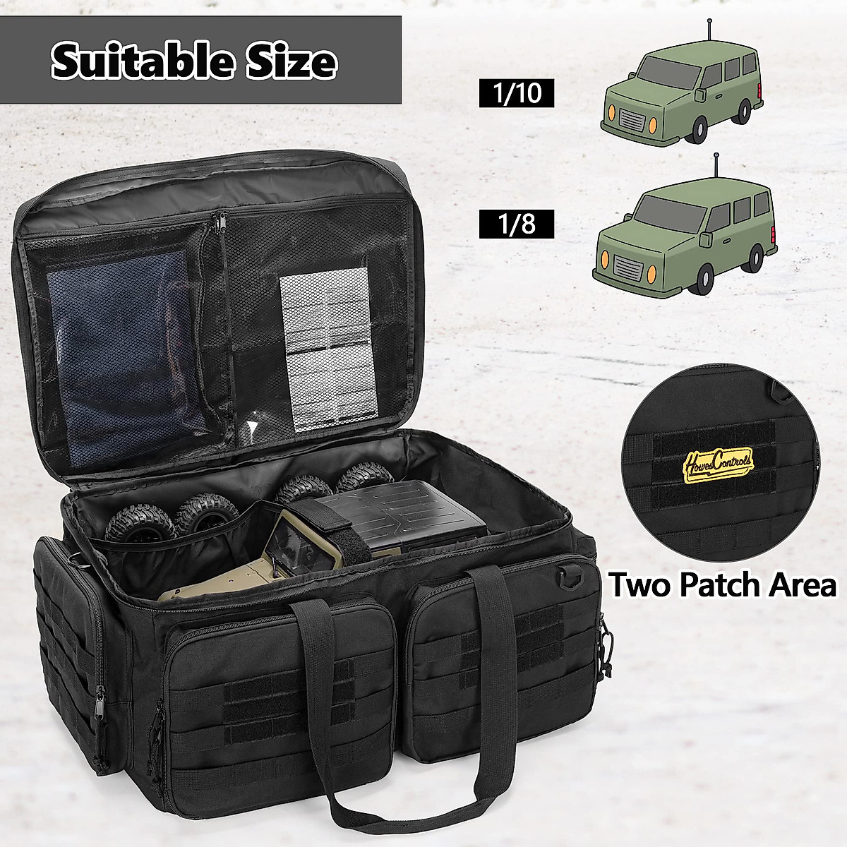 GOBUROS RC Storage Bag for 1/8 and 1/10 Car, RC Carrying Case with Bottom Solid Clapboard for Support and Multi-Pockets for RC Tools (Patent Design)