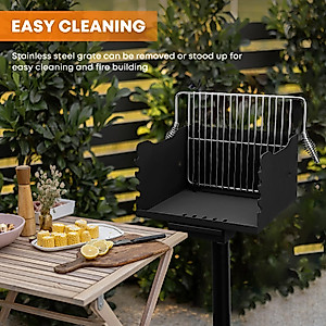 Stanbroil Park-Style Charcoal Grill, Heavy Duty Steel Outdoor BBQ Park Grill with Stainless Steel Cooking Grate and Post for Backyard or Camping, Black