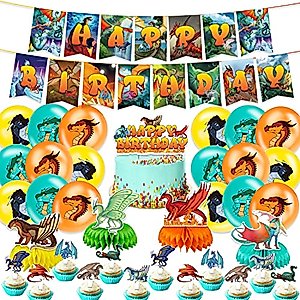 Wings of Fire Birthday Party Decoration, Include Wings of Fire Birthday Banner, Table Centerpieces, Cake Topper, Latex Balloons for Dragon Theme Kids Birthday Party Supplies Baby Shower