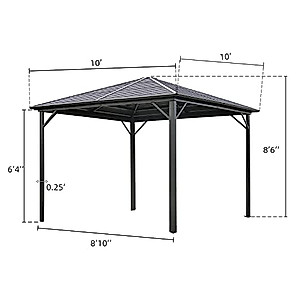 Domi 10'x10' Outdoor Hardtop Gazebo Permanent Canopy with Galvanized Steel Single Roof, Aluminum Frame,Curtains and Netting for Patios,Backyard,Lawns