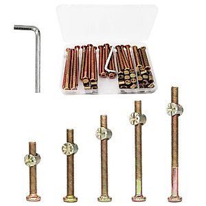 cSeao Crib Screws Hardware Replacement Kit, 18-Set M6x40mm/ 50mm/ 60mm/ 70mm/ 80mm Hex Drive Socket Cap Screws Barrel Nuts Assortment Kit for Beds Headboards Chairs Furniture