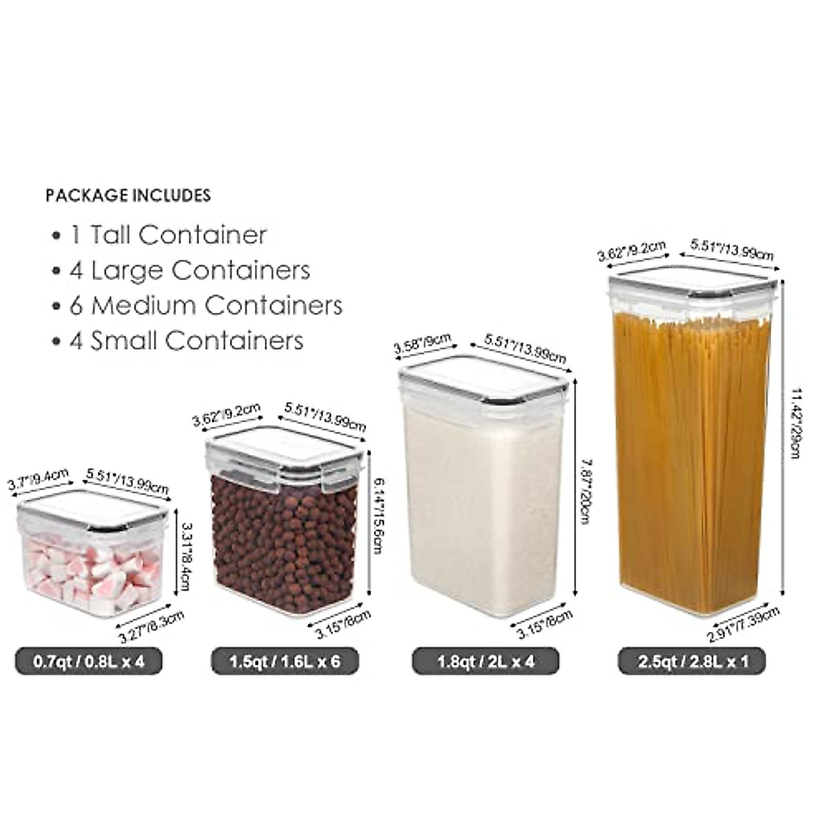 Vtopmart Airtight Food Storage Containers Set with Lids, 15pcs BPA Free Plastic Dry Food Canisters for Kitchen Pantry Organization and Storage, Dishwasher safe,Include 24 Labels, Black