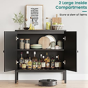 IDEALHOUSE Buffet Cabinet, Rattan Storage Cabinet with Doors and Shelves, Accent Cabinet Sideboard, Wood Console Cabinet with Storage Entryway Cabinet for Living Room, Dining Room, Hallway (Black)