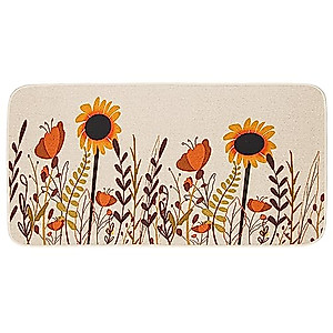 MUGANYI Fall Flower Thanksgiving Autumn Doormat - Holiday Welcome Non Slip Rug Sunflower Natural Door mat for Indoor Outdoor Entrance 17" x 29"