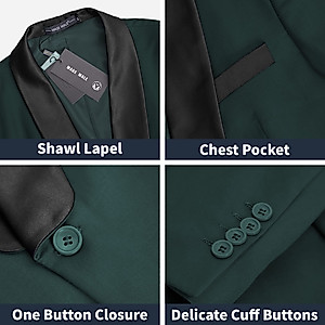 MAGE MALE Men's 3 Piece Suit Slim Fit Solid Shawl Lapel One Button Party Wedding Tuxedo Suits Blazer Jacket Vest Pants Set Dark Green