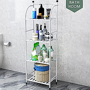 SITAKE 4 Tiers Bathroom Organizers and Storage, 44 Inches Tall Bathroom Shelf, Metal Towel Storage with Plastic Shelves, Living Room Flower Stand, Rack for Kitchen Restroom Laundry (White)