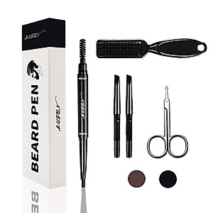 Beard Pencil Filler for Men - Water Resistance, Sweat Proof, Long Lasting & Natural Finish barber Pencil, Mustache Repair Shape, Two Pencil Replacement Tip(BLACK)