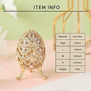 FASALINO Faberge Egg Jewelry Trinket Box with Hinged Classic Hand-Painted Ornaments Metal Vintage Craft Gift for Home Decor, Gold