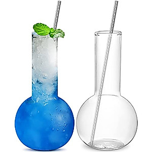 INFTYLE Creative Tube Cocktail Glass Set of 2-14oz Distilling Flask Clear Glass for Cocktail Martini Tequila Margarita for Party, Home Bar or Gift