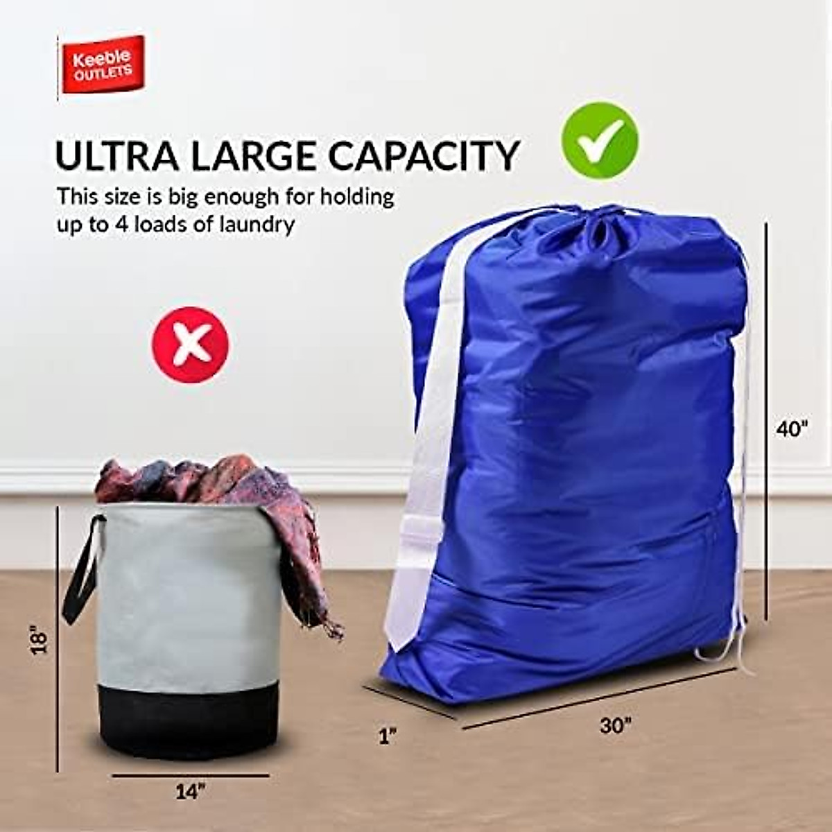 Heavy Duty Travel Laundry bag Pack of 2 blue XL (30 * 40) with straps Nylon Material Locking Drawstring Durable and washable Extra large bag Rip and Tear Resistant Mesh bag dirty Cloth Organizer