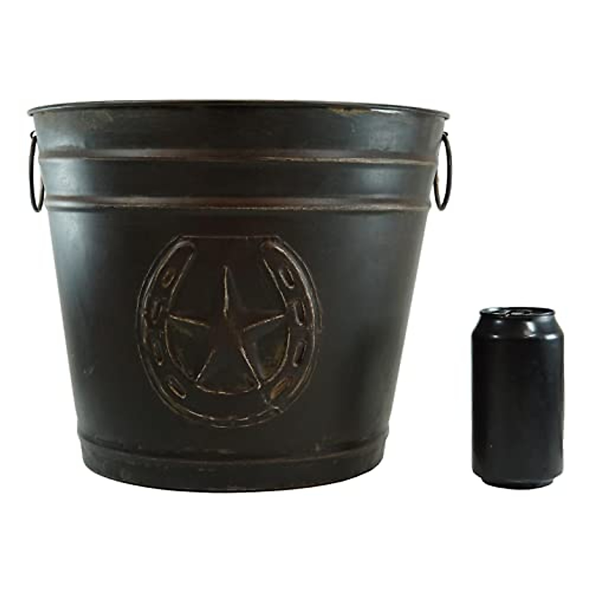 Ebros Rustic Western Texas Lone Star with Lucky Horseshoe Old Fashioned Bucket Metal Floral Vase Or Waste Basket Bin 12.5" Wide Home and Bathroom Accent Country Farmhouse Cowboy Decorative Accent